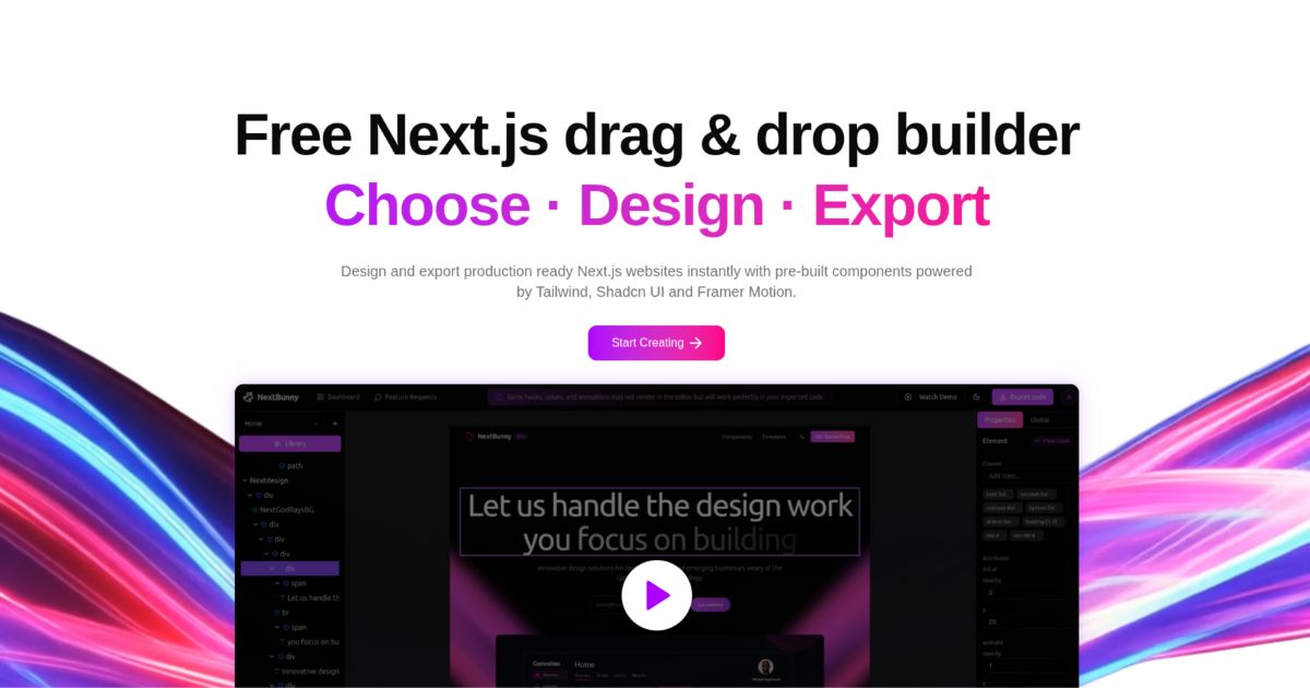 NextBunny - Free Next.js Drag and Drop Builder